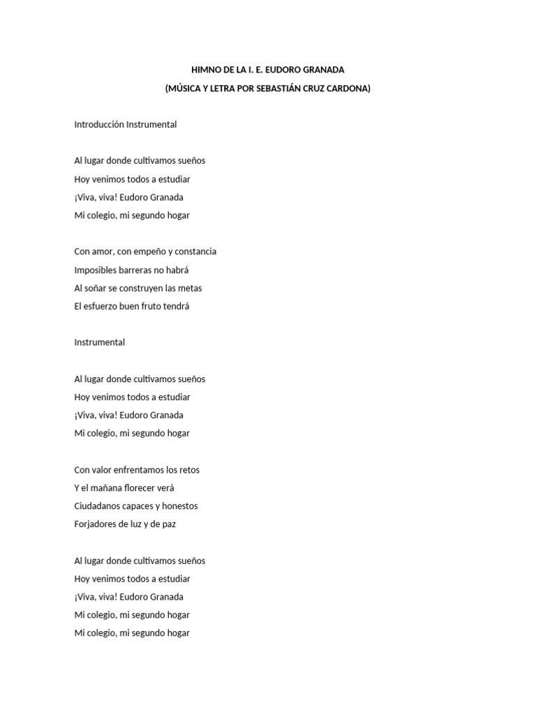 Himno I. E. Eudoro Granada 2019 | PDF