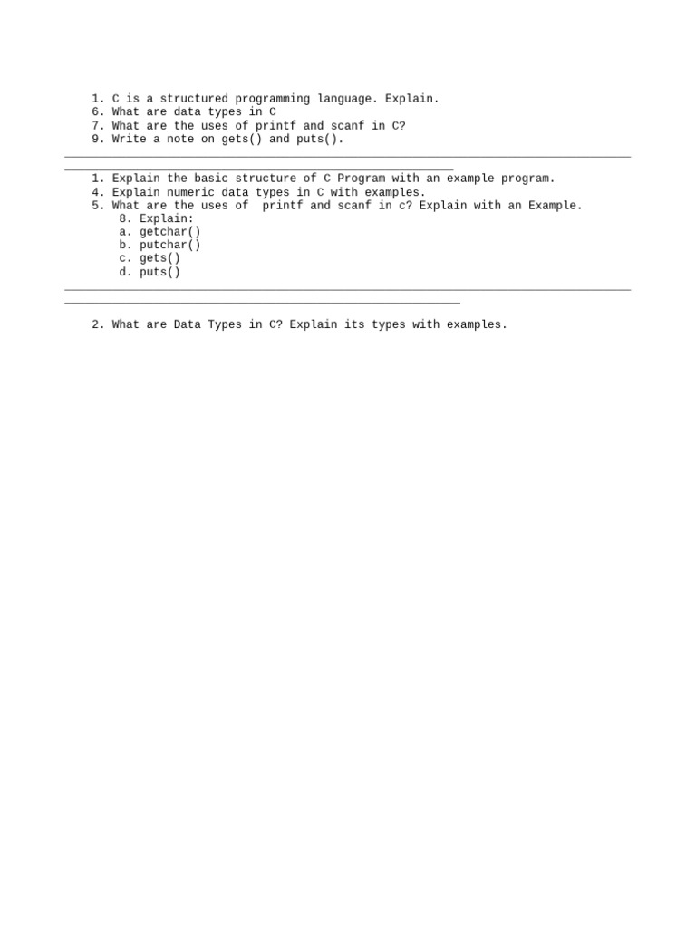 Important Questions C PROGRAMMING | PDF