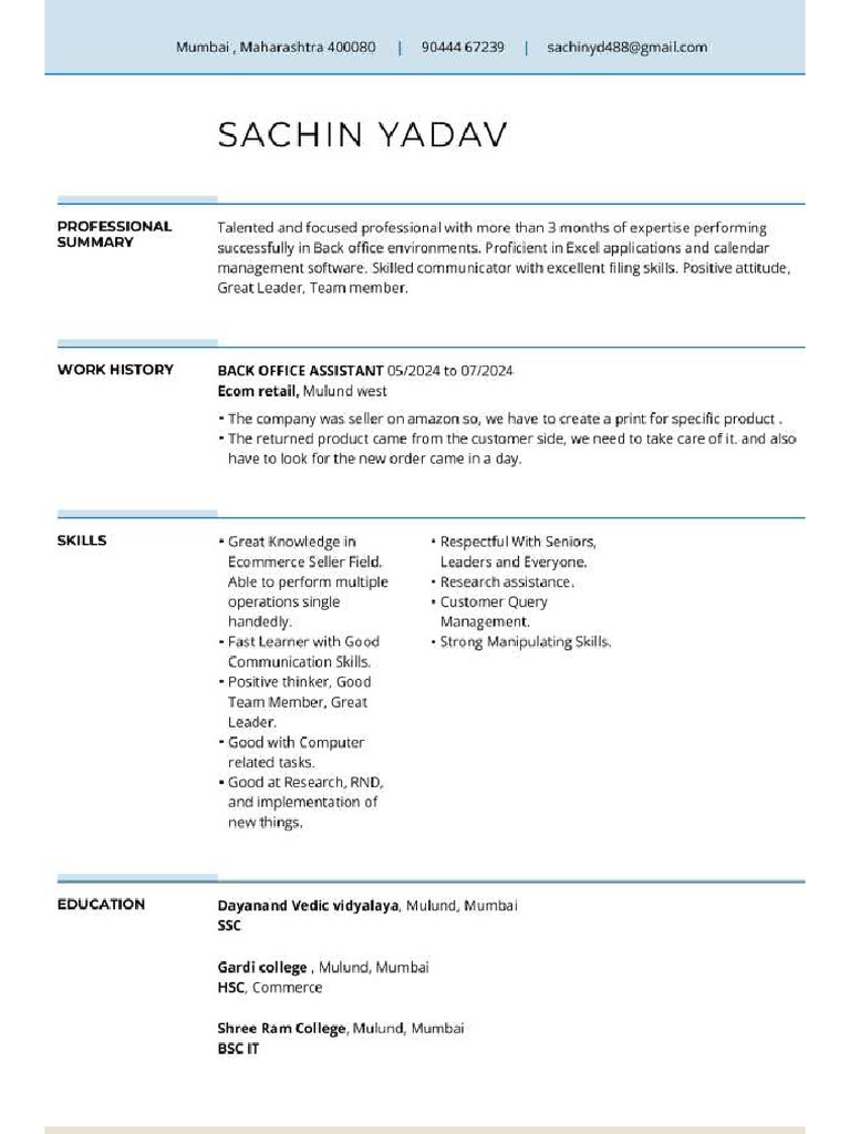 Sachin Yadav Resume | PDF