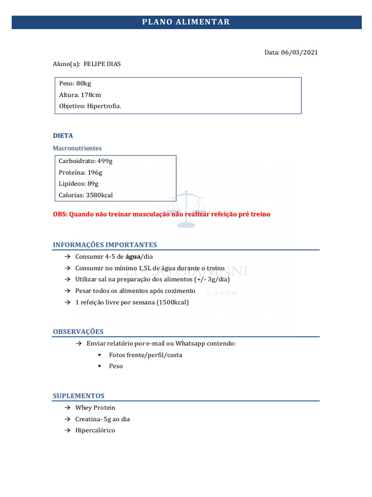 Template Plano Alimentar | PDF