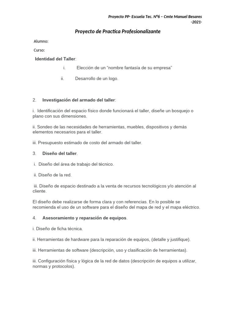 Proyecto de Practica Profesionalizante _2021 | PDF