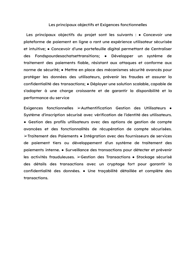 Les Principaux Objectifs Et Exigences Fonctionnelles | PDF