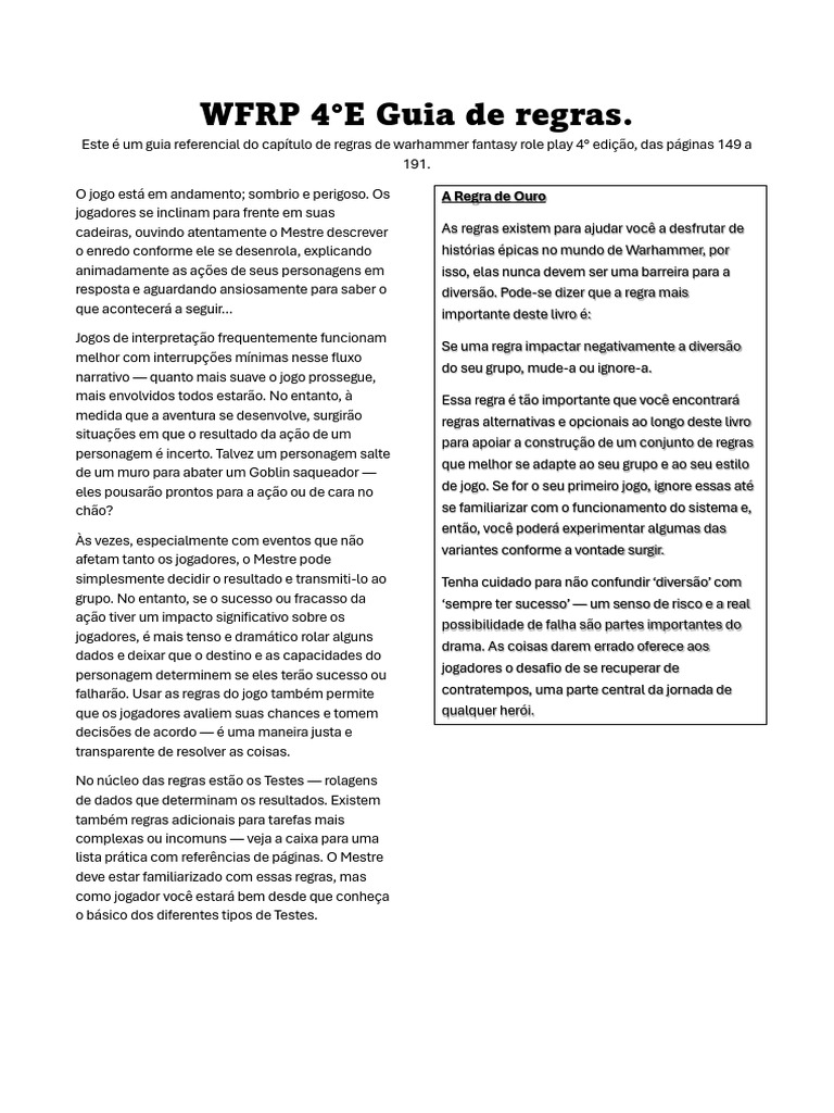 Regras de Testes em WFRP 4ª Edição | PDF | Tempo | Jogos de RPG