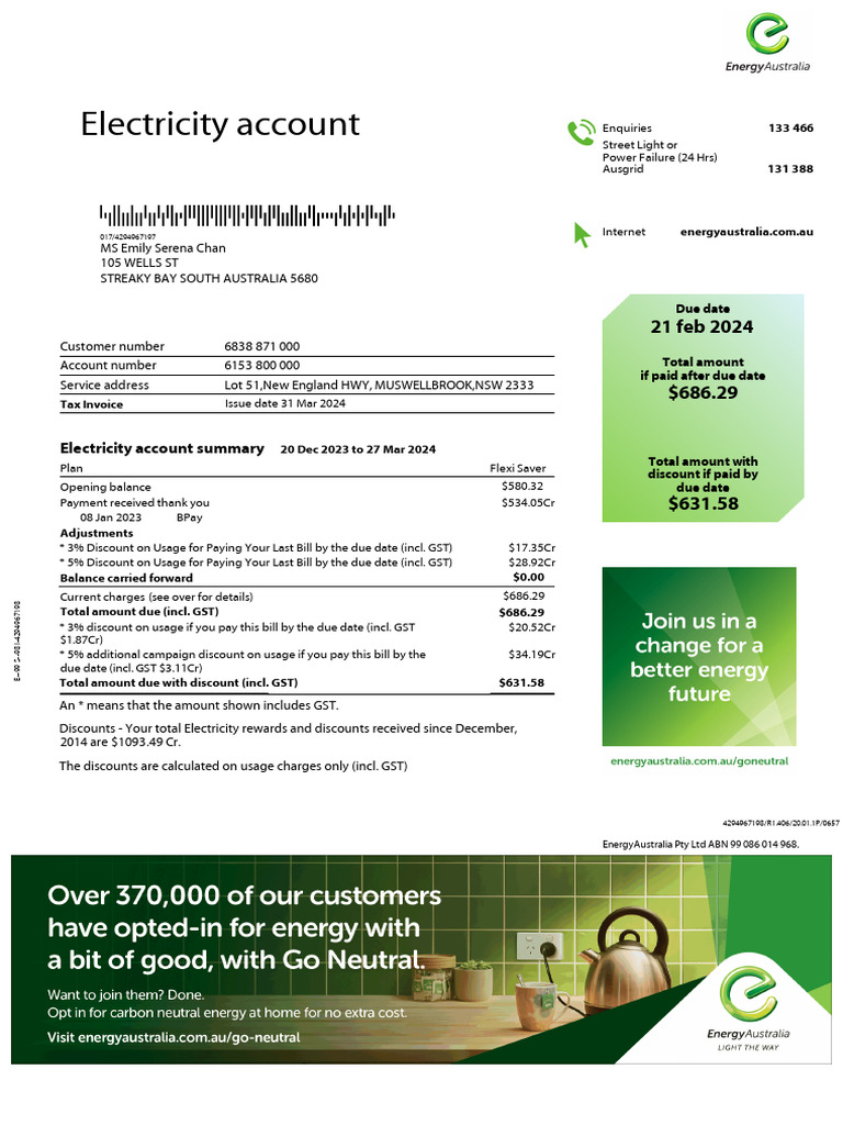 Electricity Account Summary | PDF