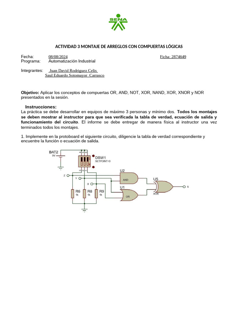 Actividad 3 Montaje de Arreglos Con Compuertas Logicas | PDF