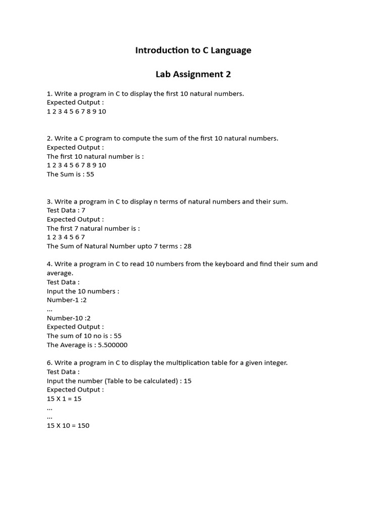 Introduc) On To C Language Lab Assignment 2 | PDF