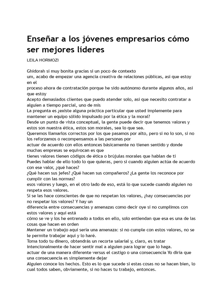 Enseñar A Los Jóvenes Empresarios Cómo Ser Mejores Líderes | PDF