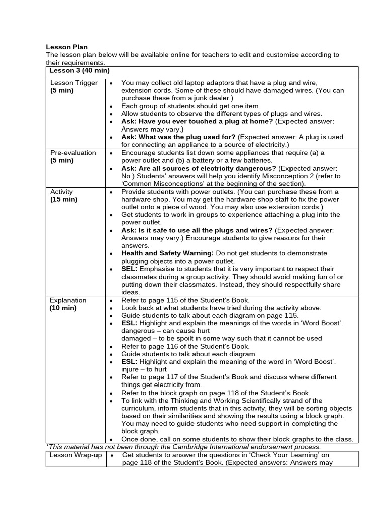 Lesson Plan Science | PDF | Ac Power Plugs And Sockets | Lesson Plan