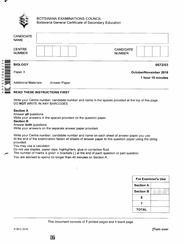 Biology PP3 2016 Bgcse | PDF