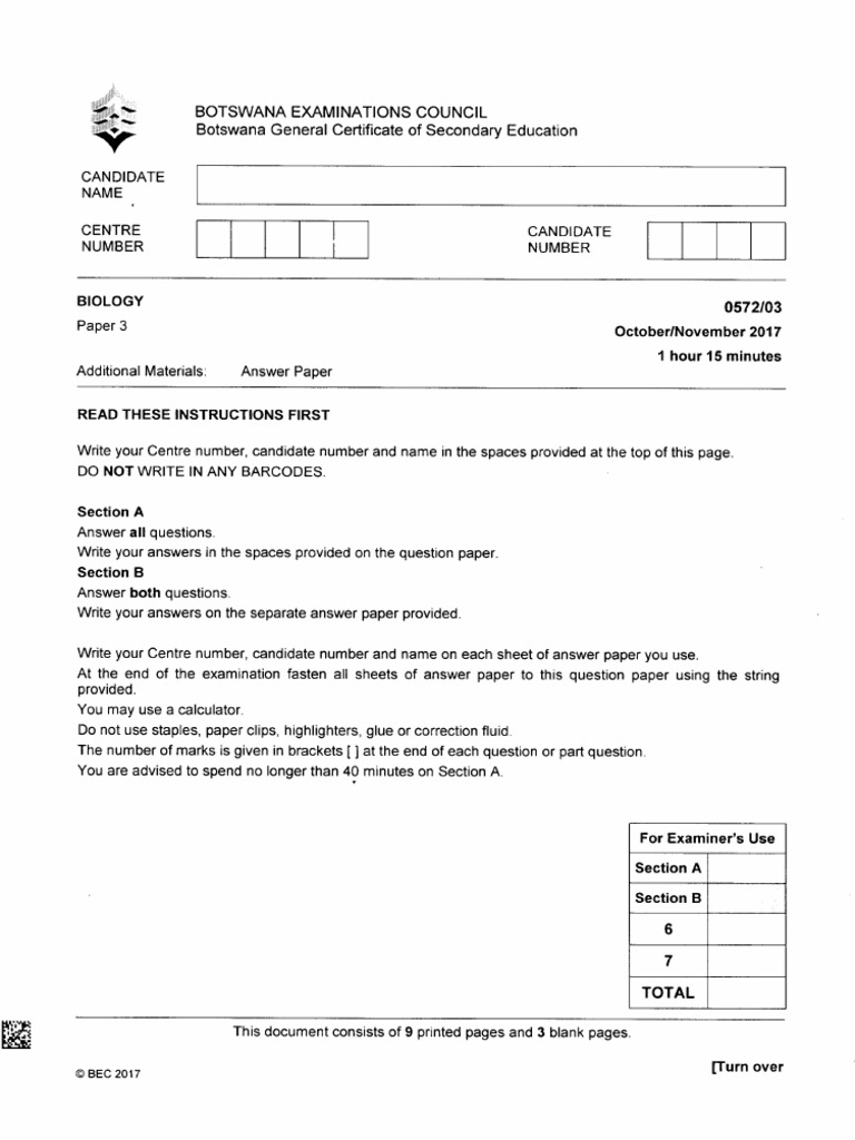 Biology PP3 2017 Bgcse | PDF