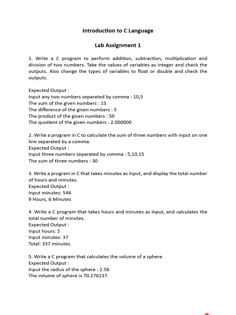 Introduc) On To C Language Lab Assignment 1 | PDF