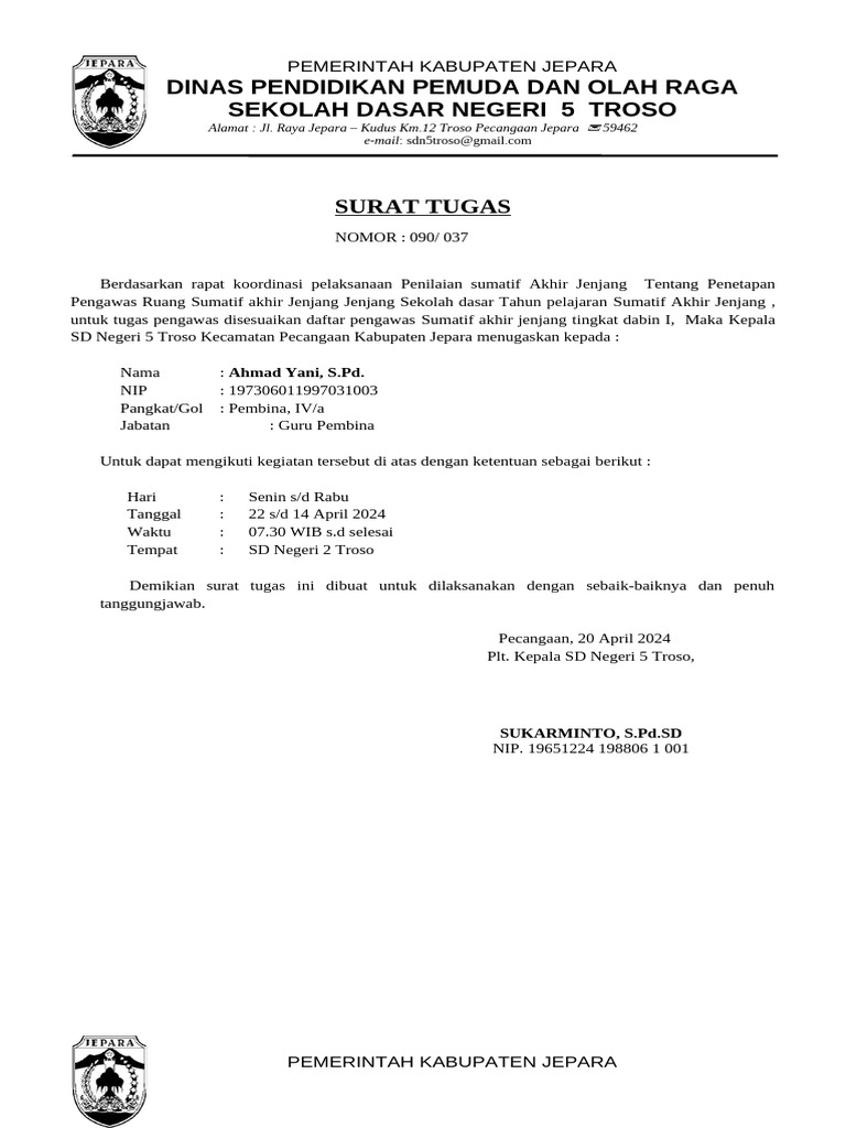 Surat + SPPD USBN 8 April 2019 Abdur Rohman | PDF