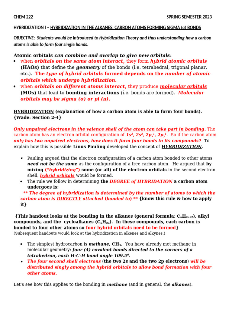 Hybridization 1 SPRING 2023 | PDF | Molecular Orbital | Chemical Bond