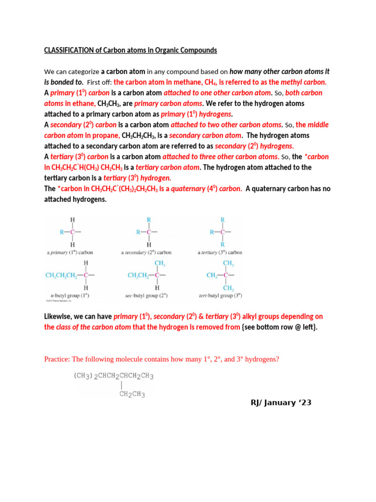 CLASSIFICATION of Carbon Atoms | PDF