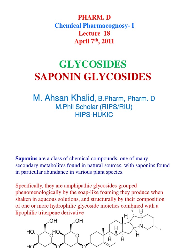 Lect 18 - Saponin Glycosides (Compatibility Mode) | PDF | Organic Compounds | Chemistry