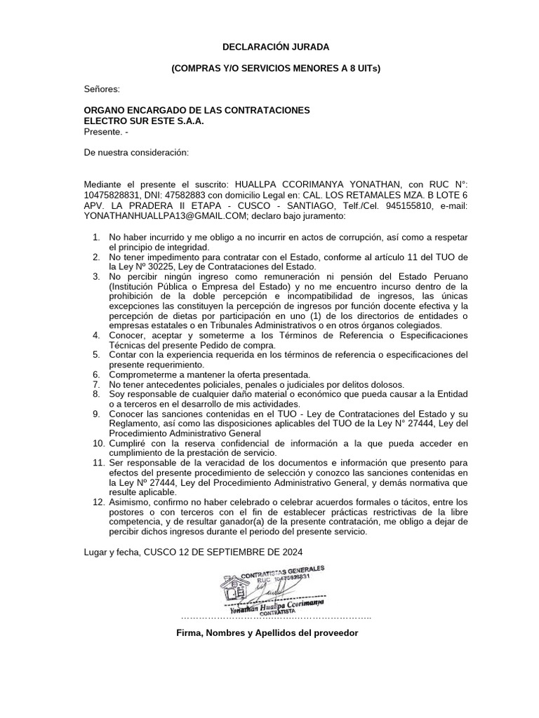 DECLARACION JURADA (5) | PDF