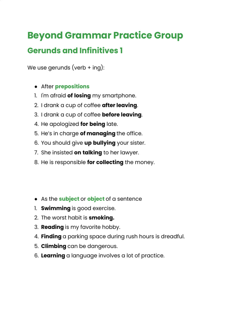 Gerunds and Infinitives 1 | PDF