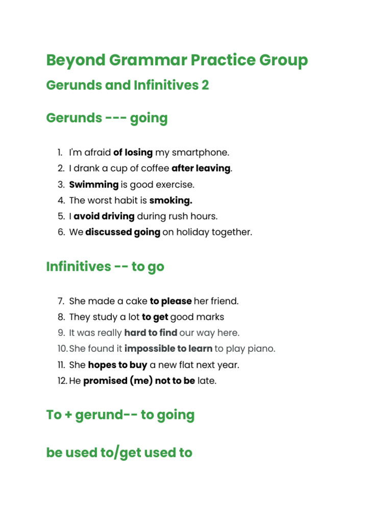 Gerunds and Infinitives 2 | PDF