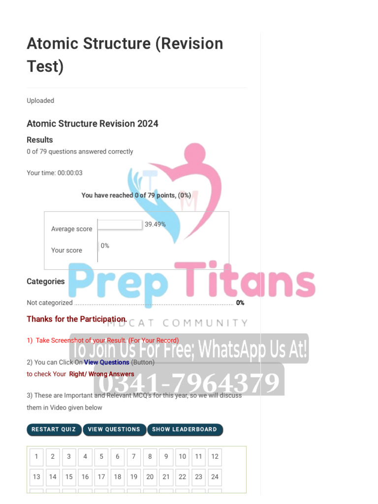 2-Atomic Structure (Revision Test) - Engeecon by Academies Studio ? X ...