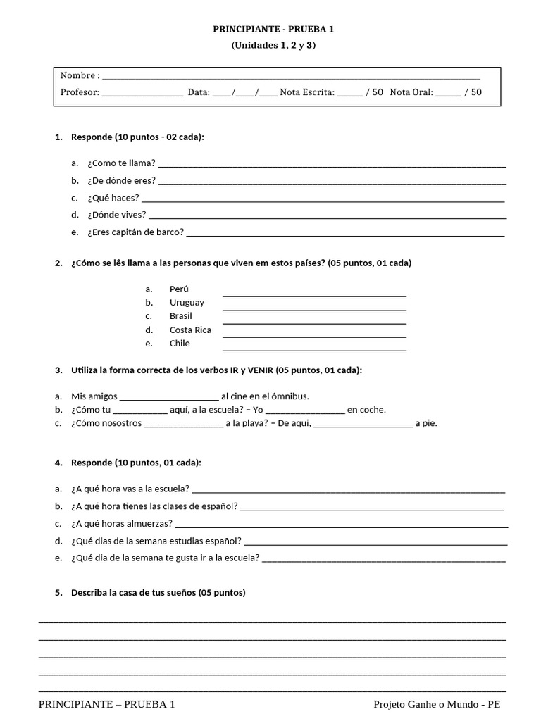 PRINCIPIANTE PRUEBA 1 | PDF