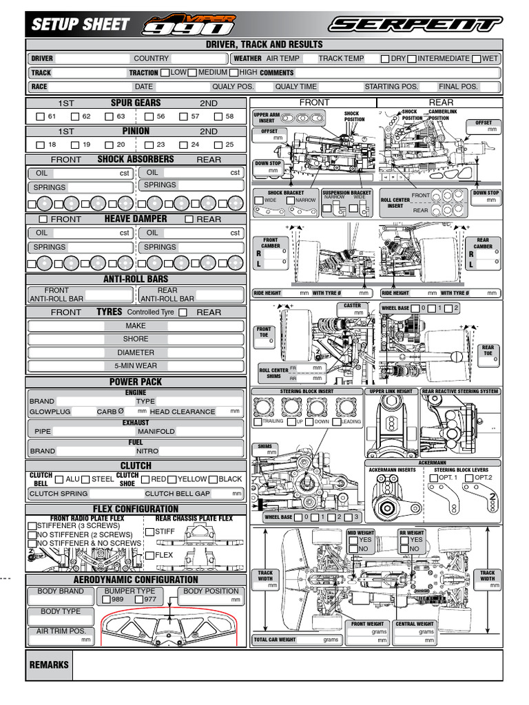 Serpent Viper 990 Setup Sheet (Editable) - 2 | PDF