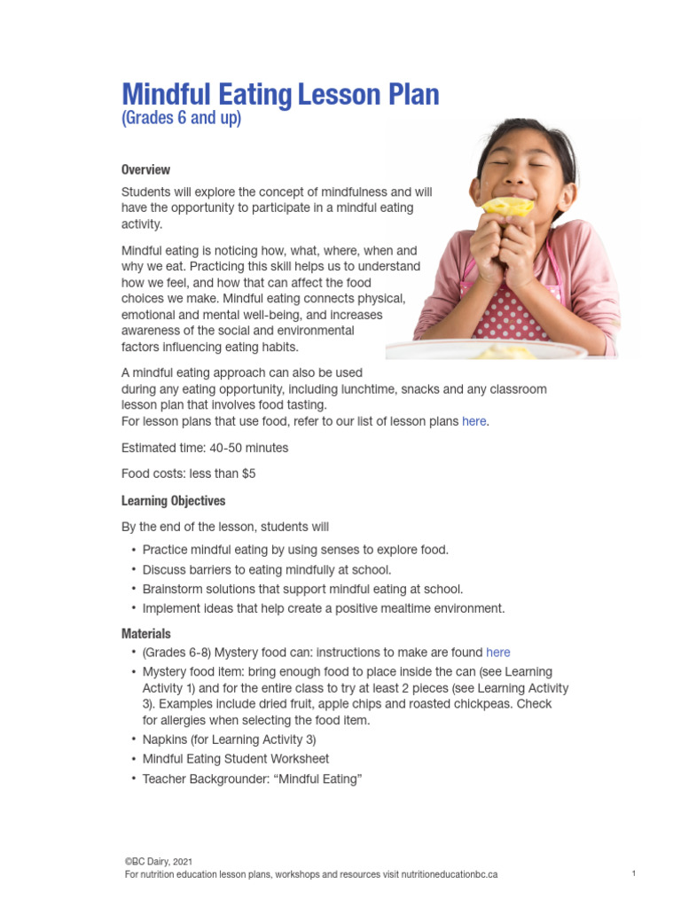2021 08 18 Mindful - Lesson 1 | PDF | Mindfulness | Taste