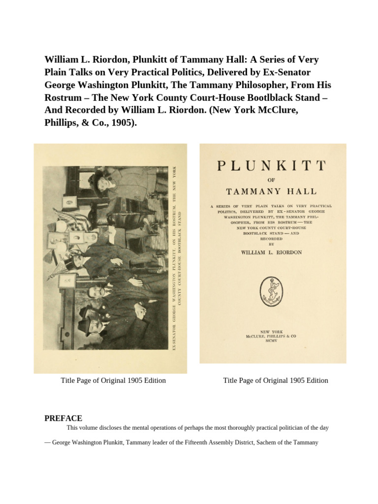 Plunkitt of Tammany Hall (1905) | PDF