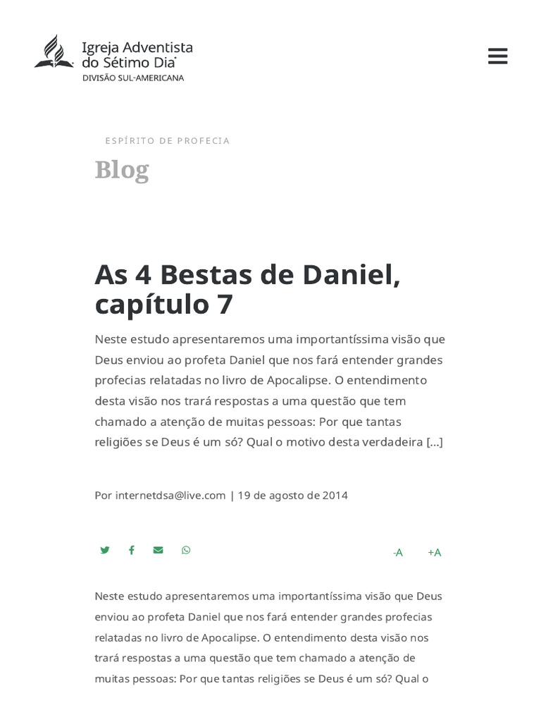 As 4 Bestas de Daniel, Capítulo 7 - Espírito de Profecia | PDF