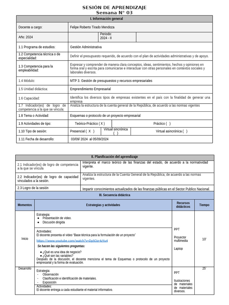 SESION DE APRENDIZAJE N° 03 | PDF