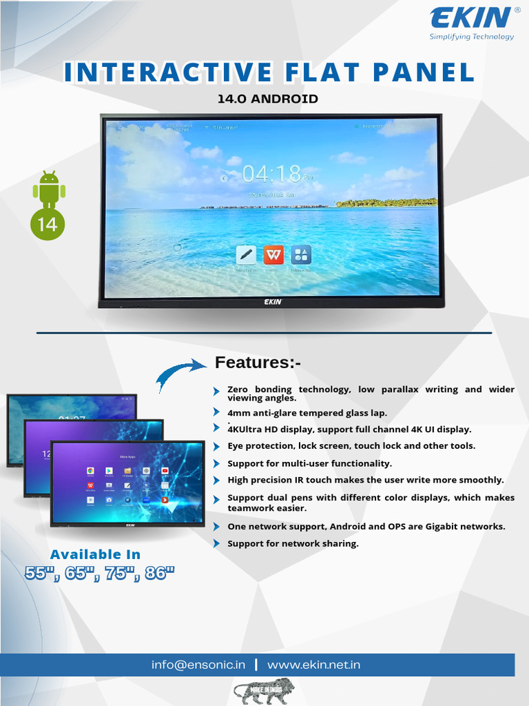 EKIN Interactive Touch Panel Android 14 | PDF