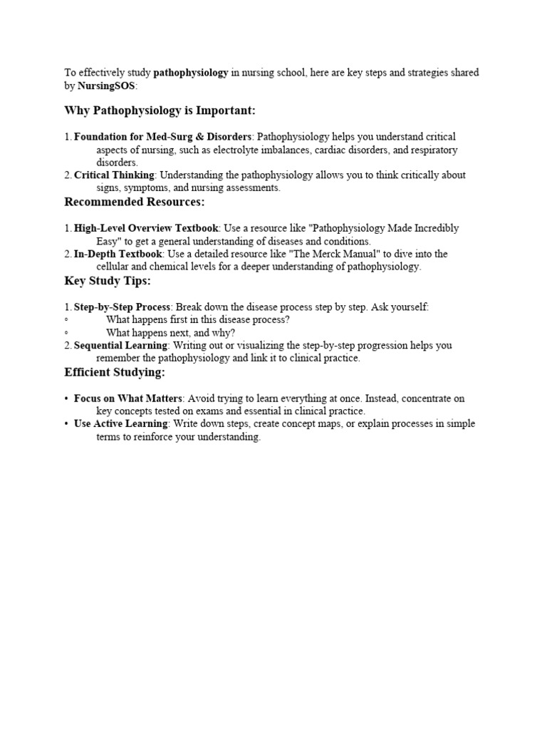 To effectively study pathophysiology in nursing school | PDF