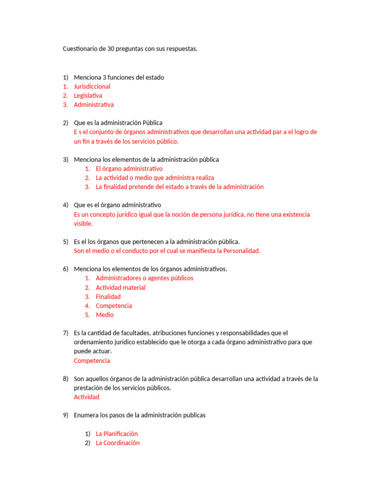 Cuestionario de 30 Preguntas Con Sus Respuestas | PDF