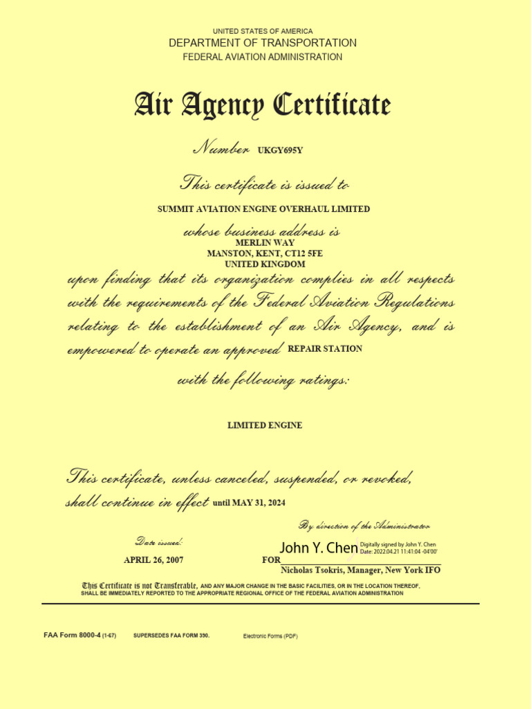 Faa Certificate 2022 | PDF