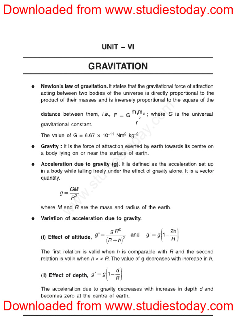 Class 11 Gravitation Study Guide | PDF
