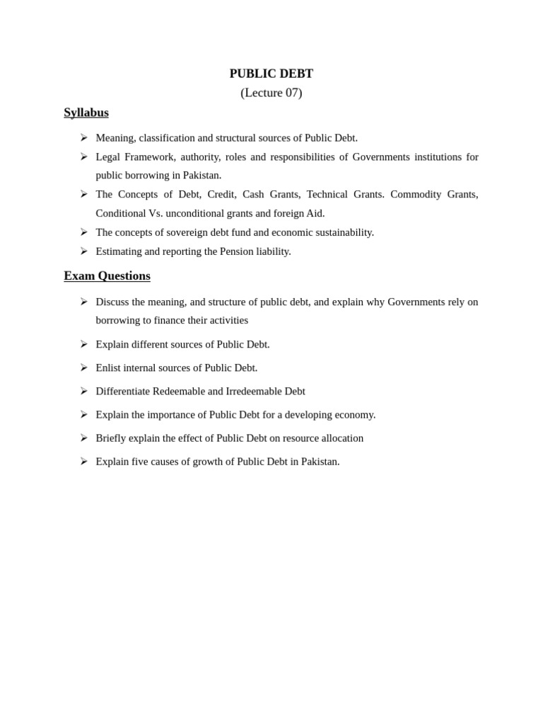 Public Finance Notes (Lecture 7) | PDF