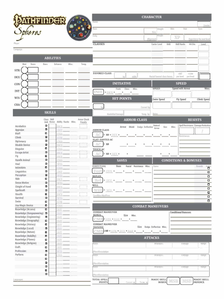USoP - PF - CharacterSheet - Formfilllable v1 | PDF | Armour