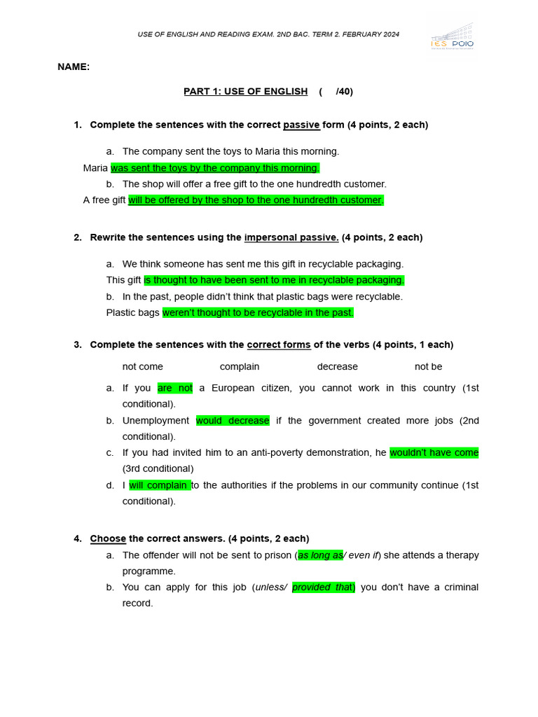 Use of English and Reading Term 2.docx-2 | PDF