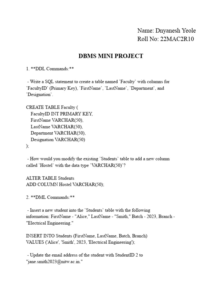 DBMS Mini Project | PDF