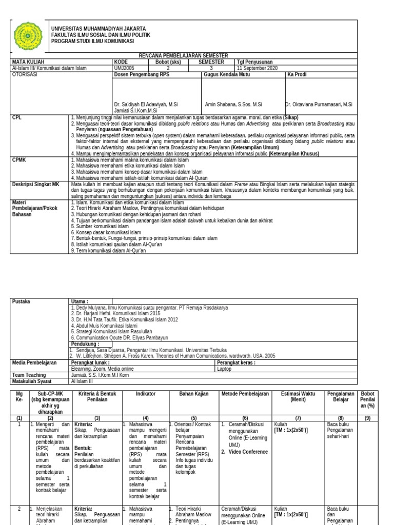 Rps Komunikasi Islami 2020 | PDF