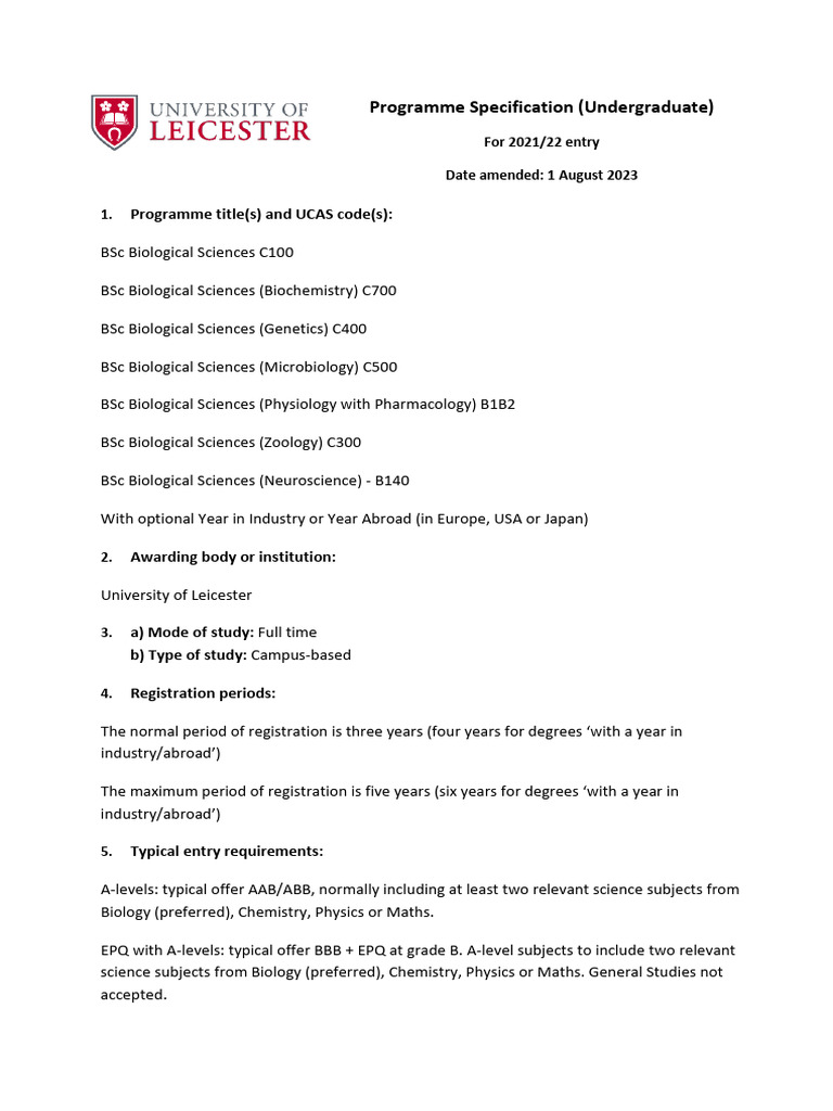BSC Bs All Specialisms - 2021 22 | PDF | Biology | Bioinformatics