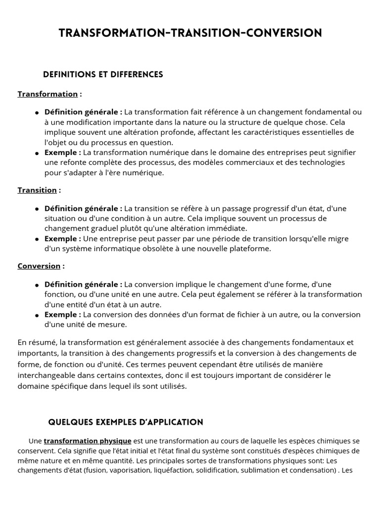 Transformation Transition Conversion | PDF