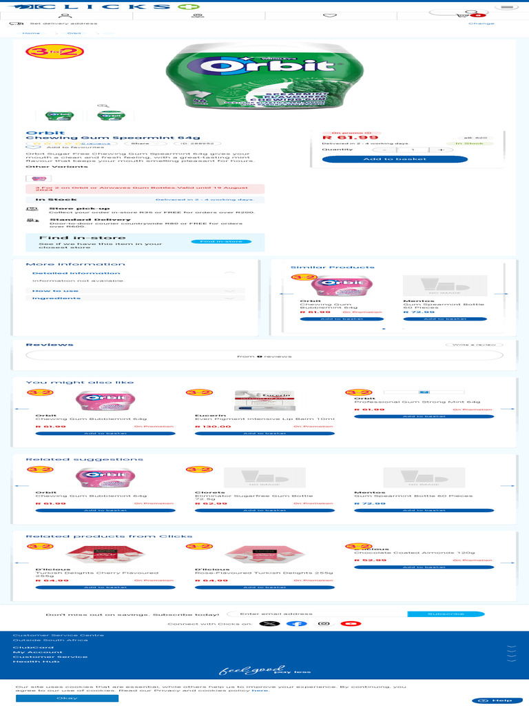 Orbit Chewing Gum Spearmint 64g - Clicks | PDF