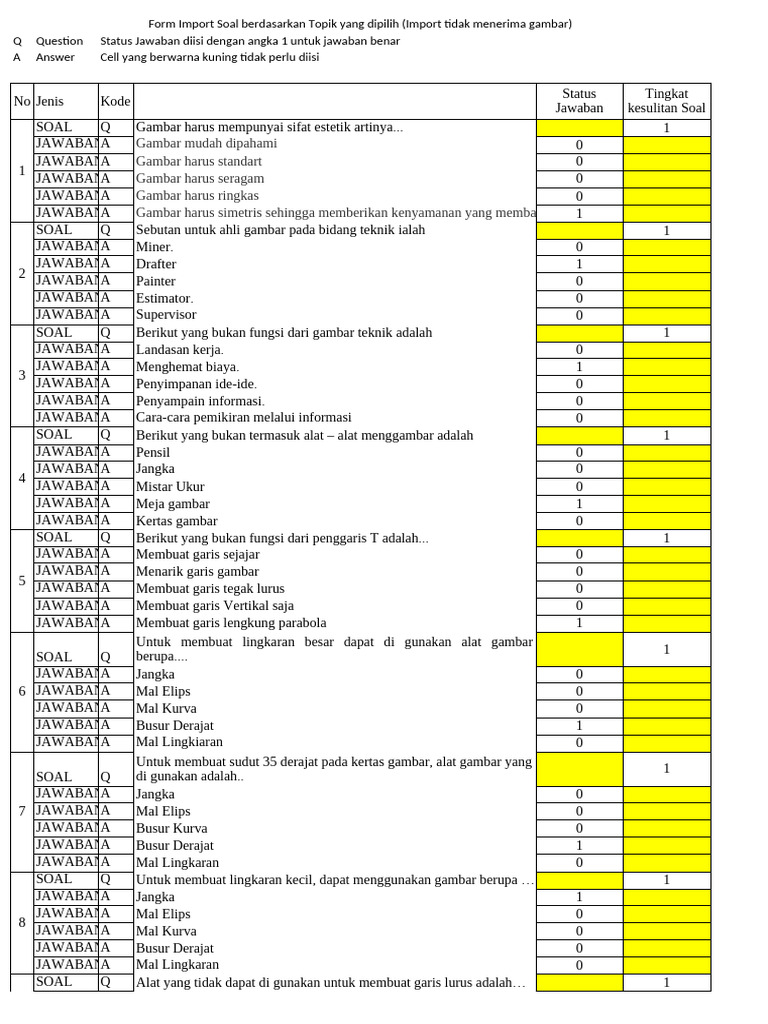 Soal Gambar Teknik Otomotif (Gto) Kelas X TKR | PDF