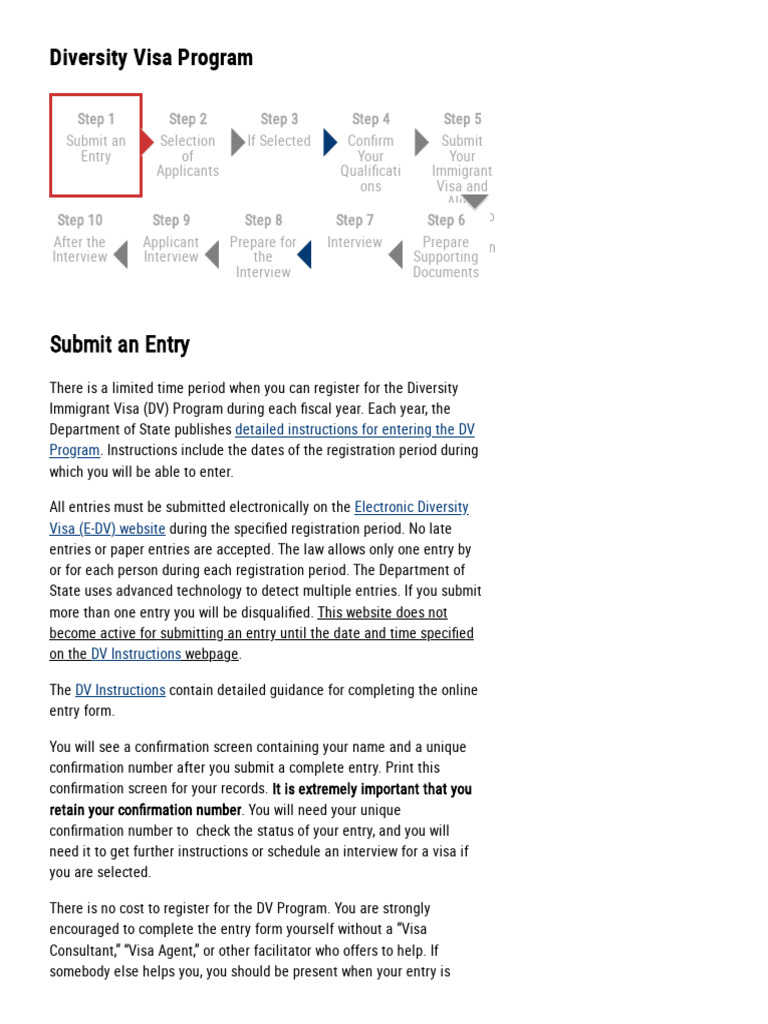 Diversity Visa Program - Submit An Entry | PDF