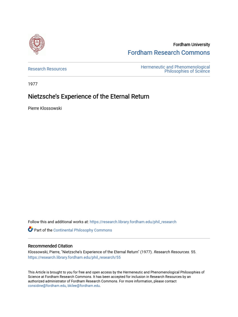 Nietzsche - S Experience of The Eternal Return | PDF
