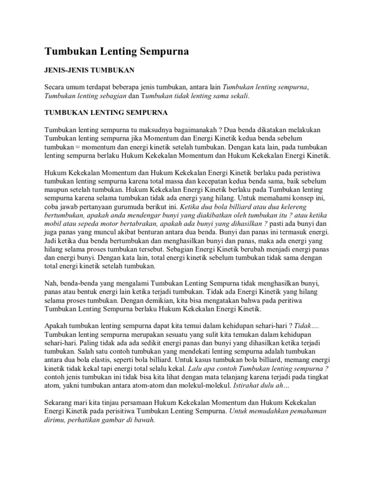 Tumbukan Lenting Sempurna | PDF