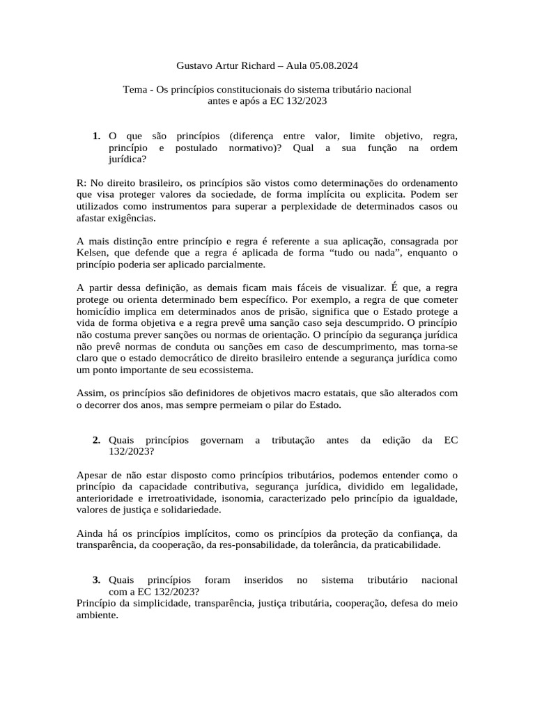 Gustavo Artur Richard - Aula 05.08.2024 Tema - Os Princípios Constitucionais Do Sistema ...