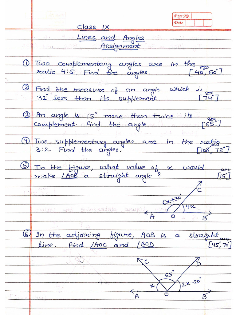 Class IX Lines and Angles Assignment | PDF
