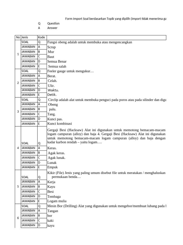 Mapel Pekerjaan Dasar Otomotif (Pdto) Mit 1 Kelas X TKR | PDF