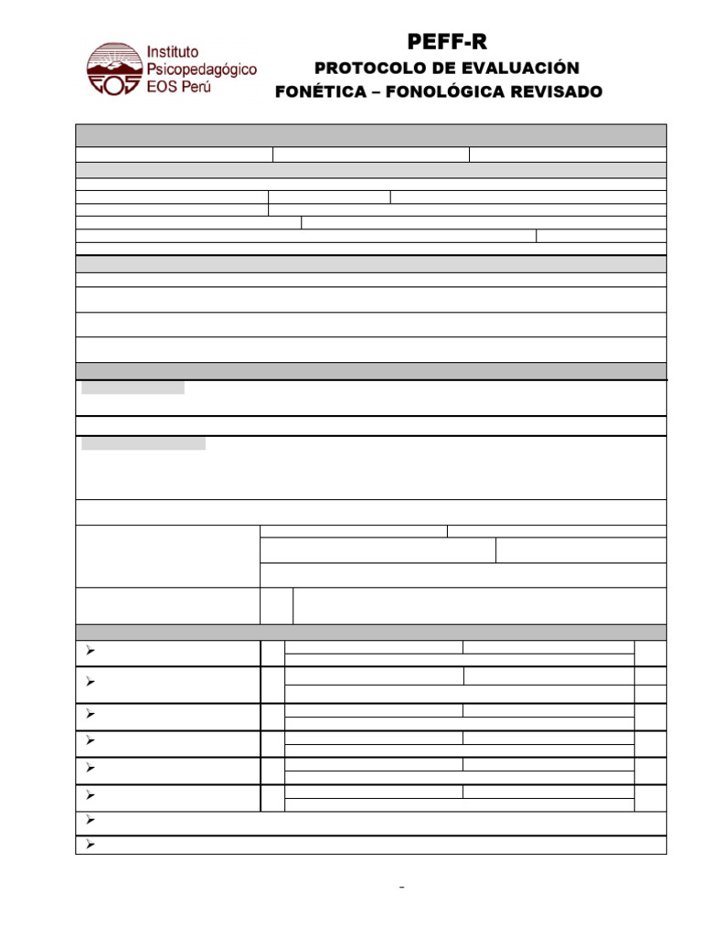 Peff R Protocolo de Evaluación Fonética Fonológia Peff 28 06 16 | PDF